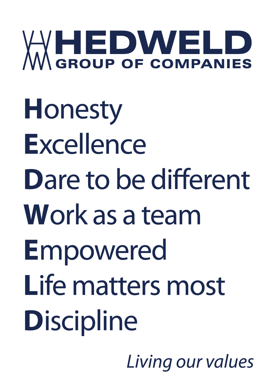 Our Vision, Mission & Values: Hedweld